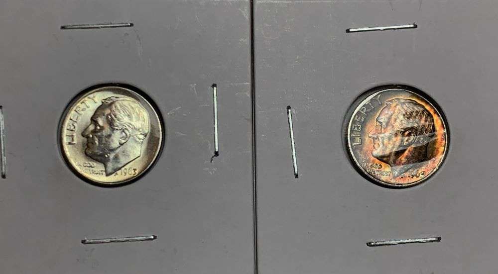 Toned 1963 Roosevelt Silver Dimes (2-coins)