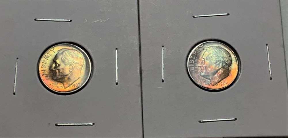 Toned 1963 Roosevelt Silver Dimes (2-coins)