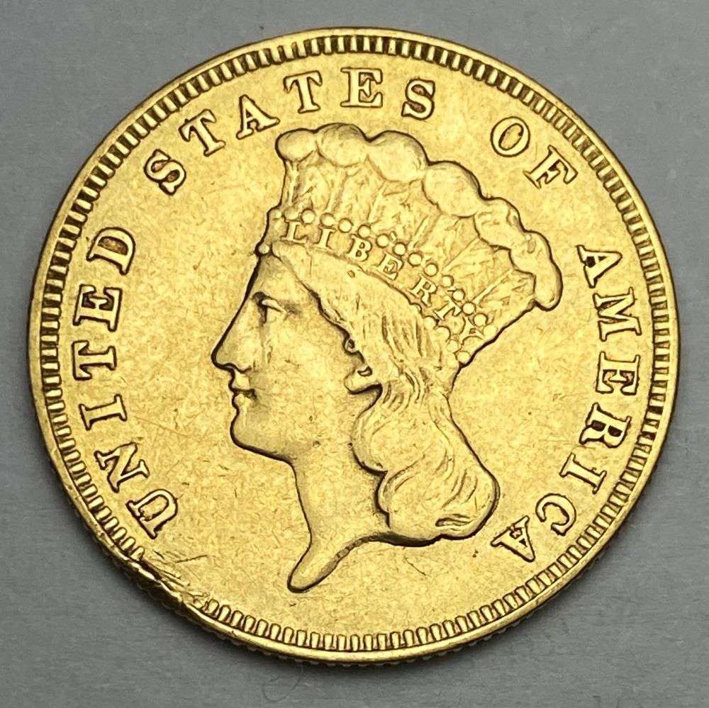 Old Time Collection Extremely Rare 1867 U.S. Gold $3 XF45 Details