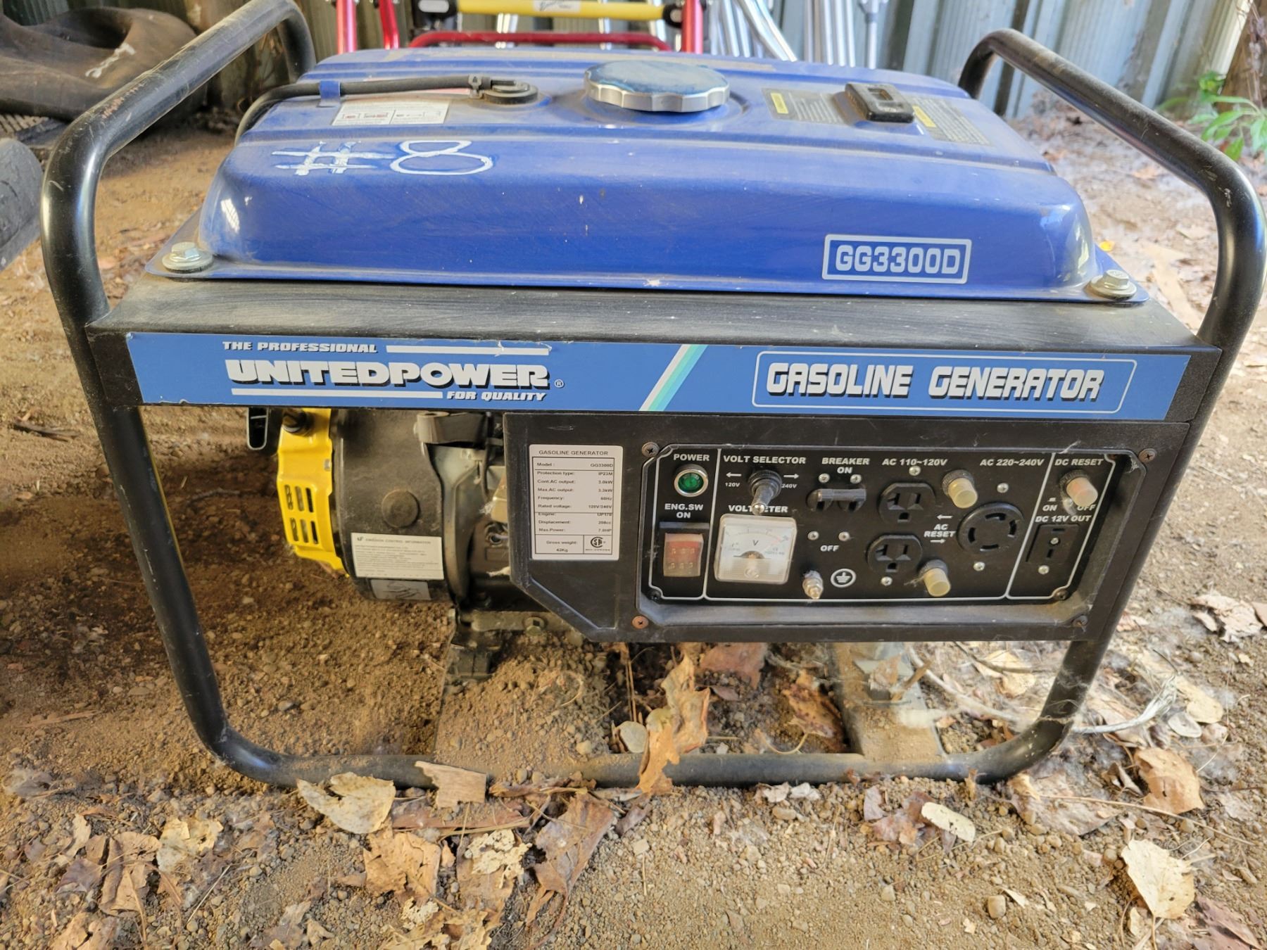 Professional United Power gas Generator, 7 Hp, 60Hz, Model. GG3300D