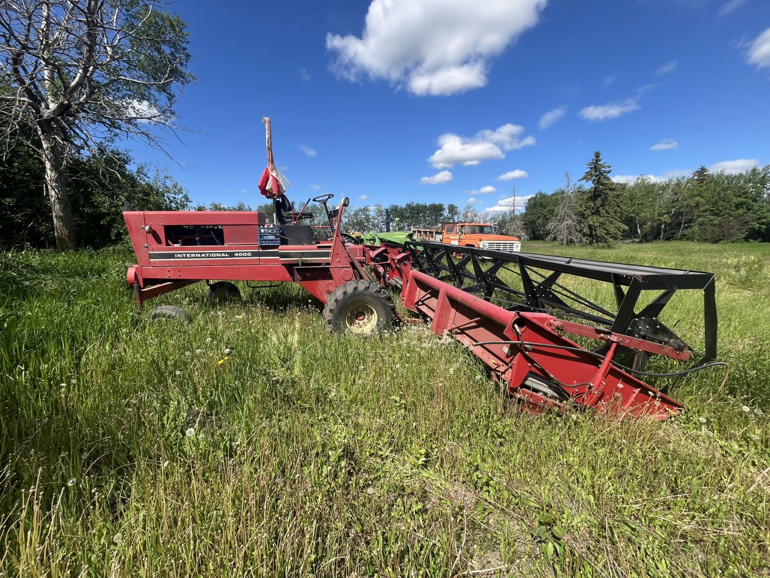 1985 International 4000 Swather with 24ft Bat Reel, Crop Dividers