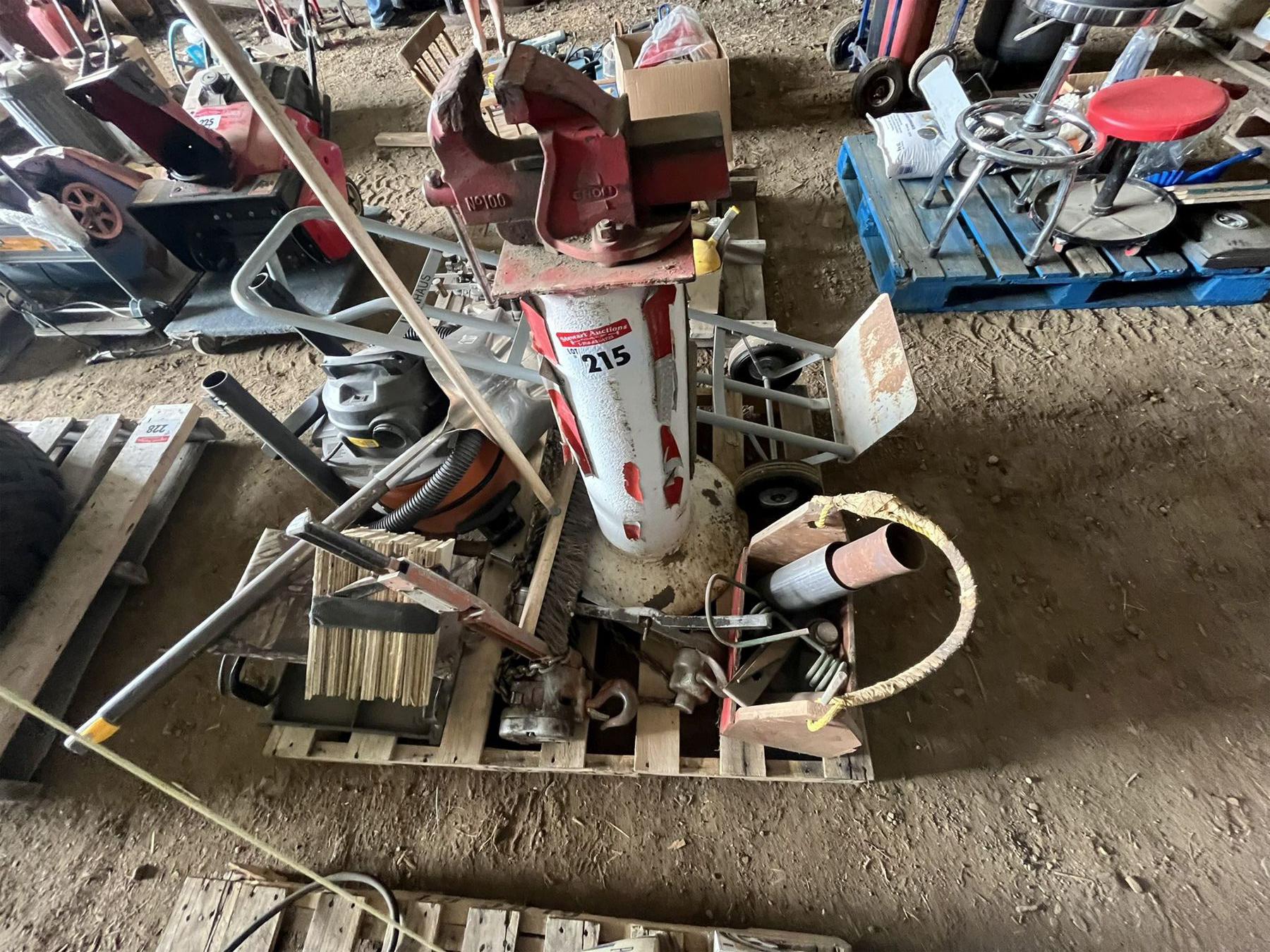 Anvil on Pipe Stand, Scoop Shovel, Dolley, Crane, Ridgid 5 Gal Vacuum