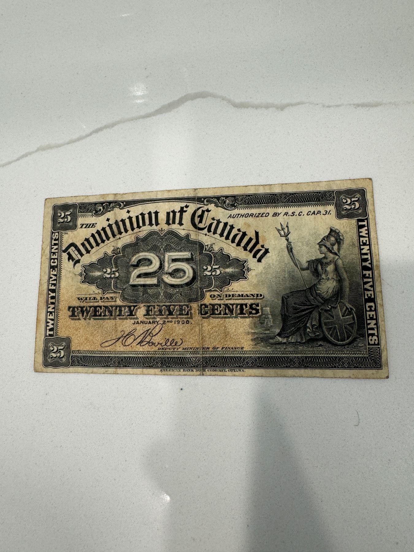 January 2, 1900 $.25 Bill (shin plaster)