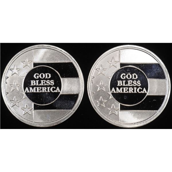 (2) 1 OZ .999 SILVER GOD BLESS AMERICA ROUNDS