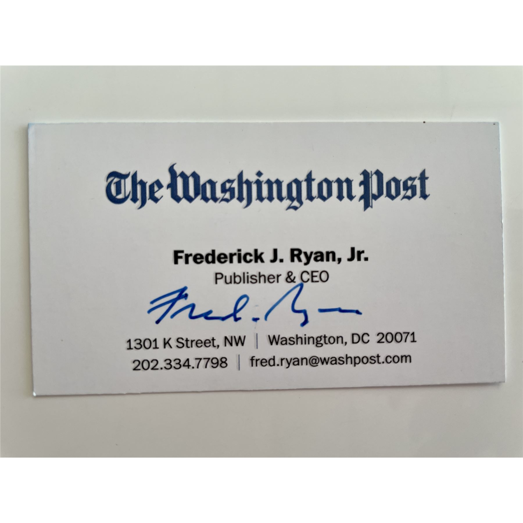 The Washington Post CEO Fred Ryan signed business card