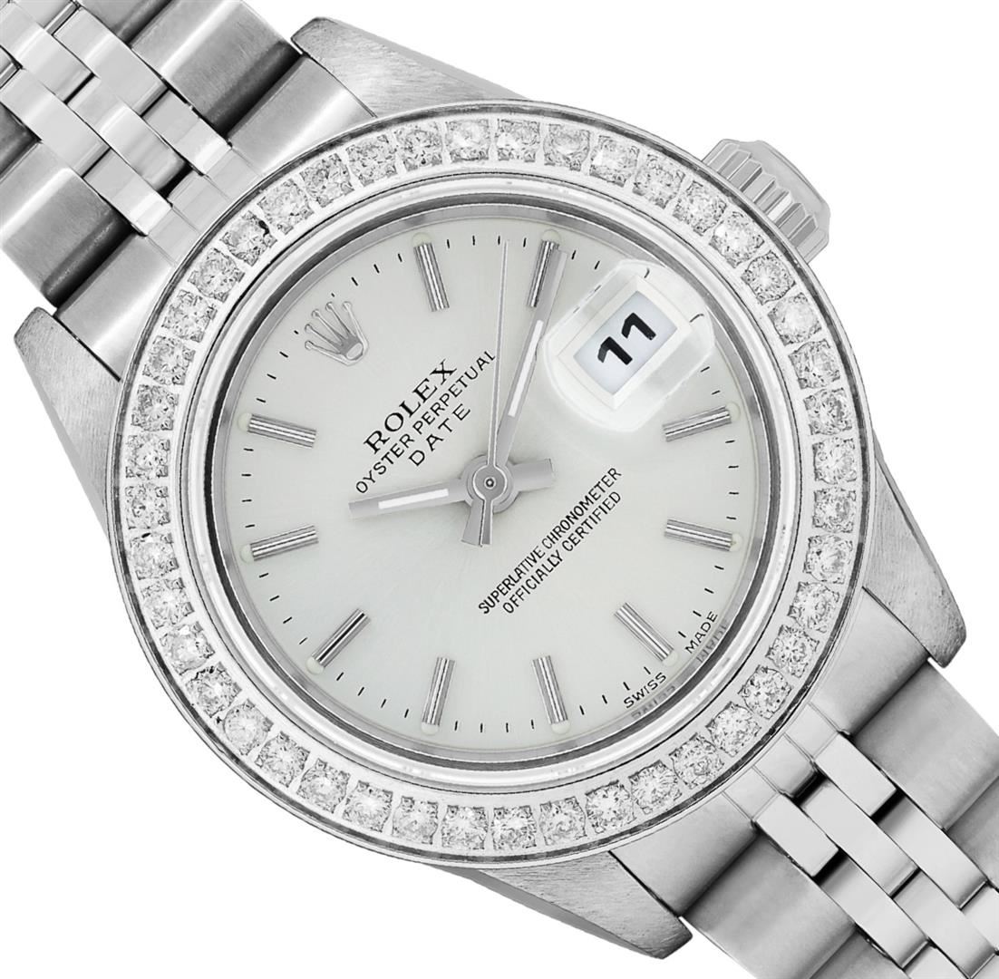 Rolex Ladies Quickset Sapphire Stainless Steel Silver Dial Diamond ...