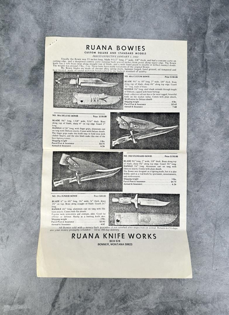 Rudy RH Ruana Bonner Montana Bowie Knife Flyer