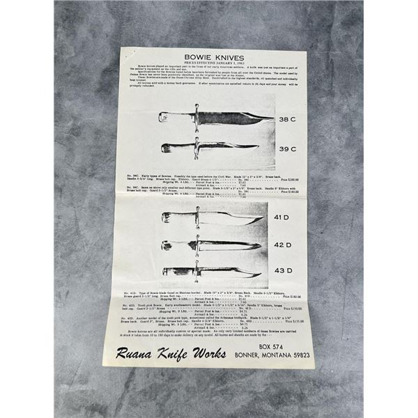 Rudy RH Ruana Bonner Montana Bowie Knife Flyer