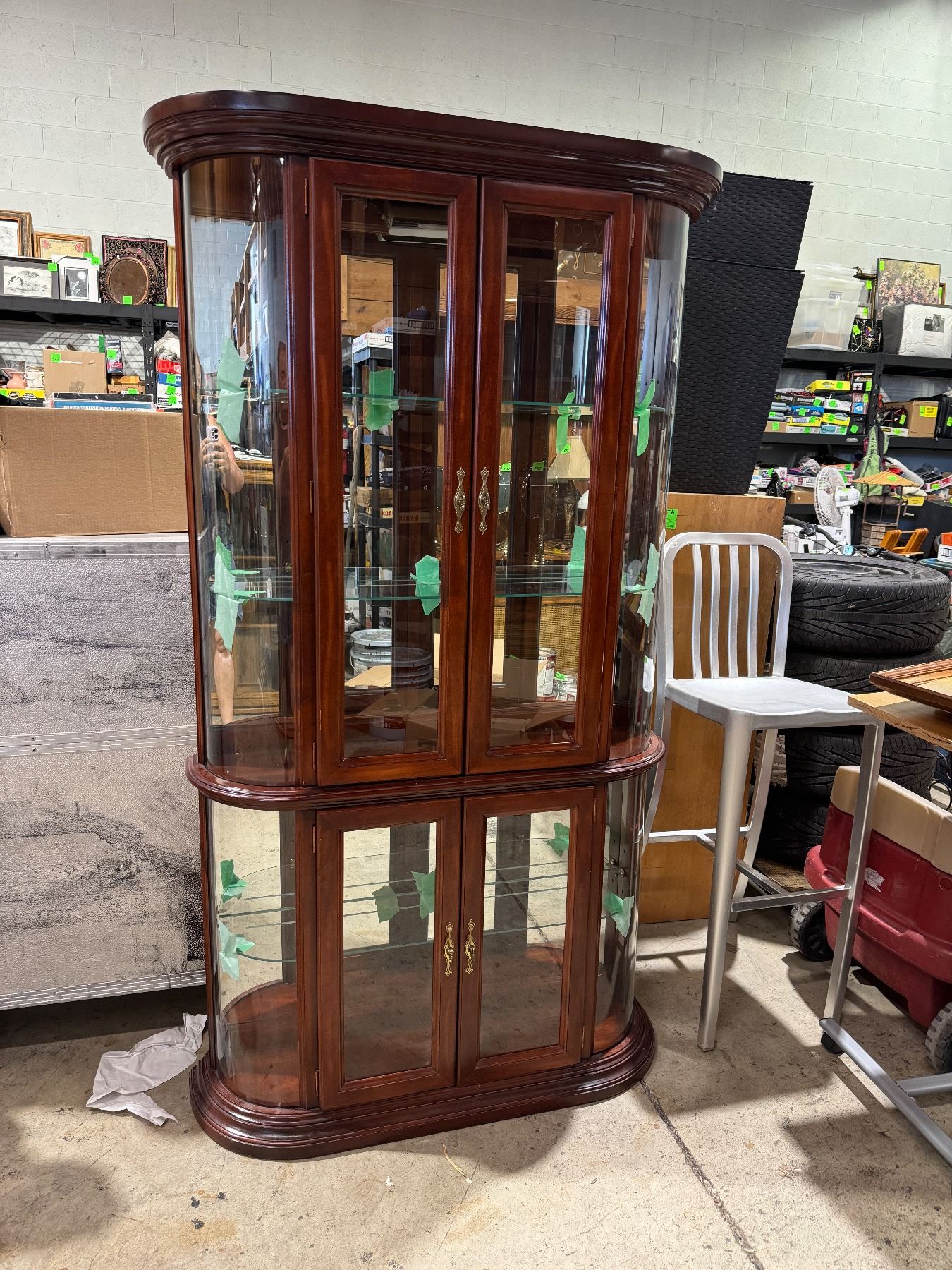 Beautiful curved glass lighted display cabinet