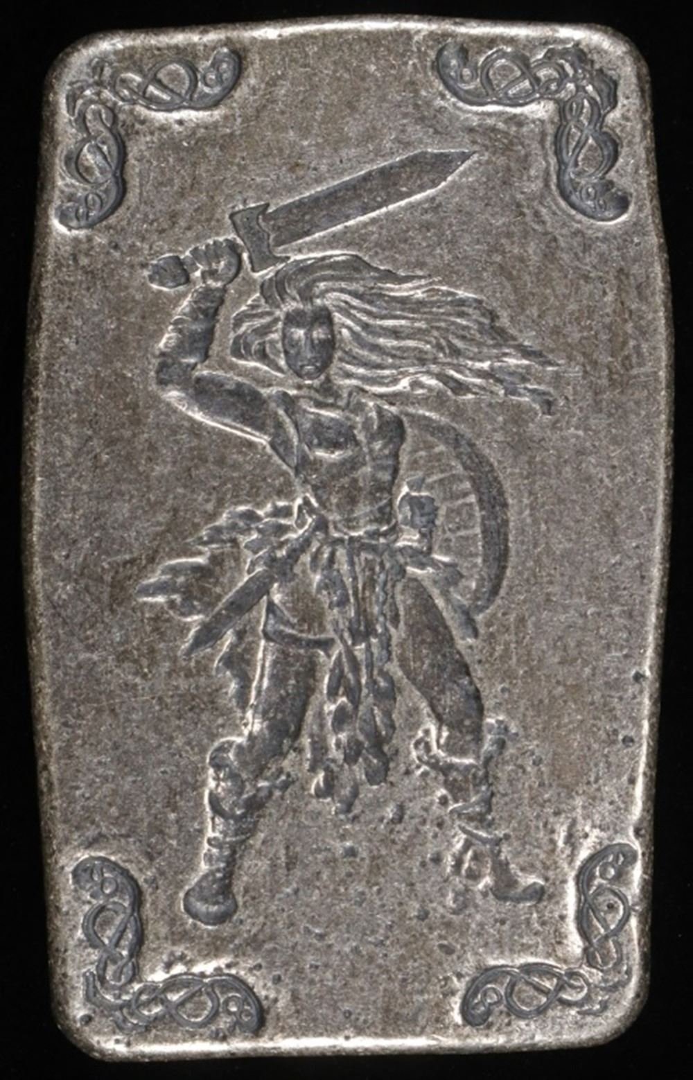 (1) 5 OZ .999 SILVER SHIELD MAIDEN BAR