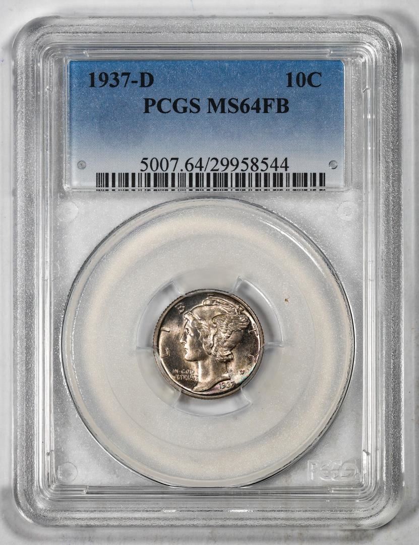 1937-D Mercury Dime Coin PCGS MS64FB