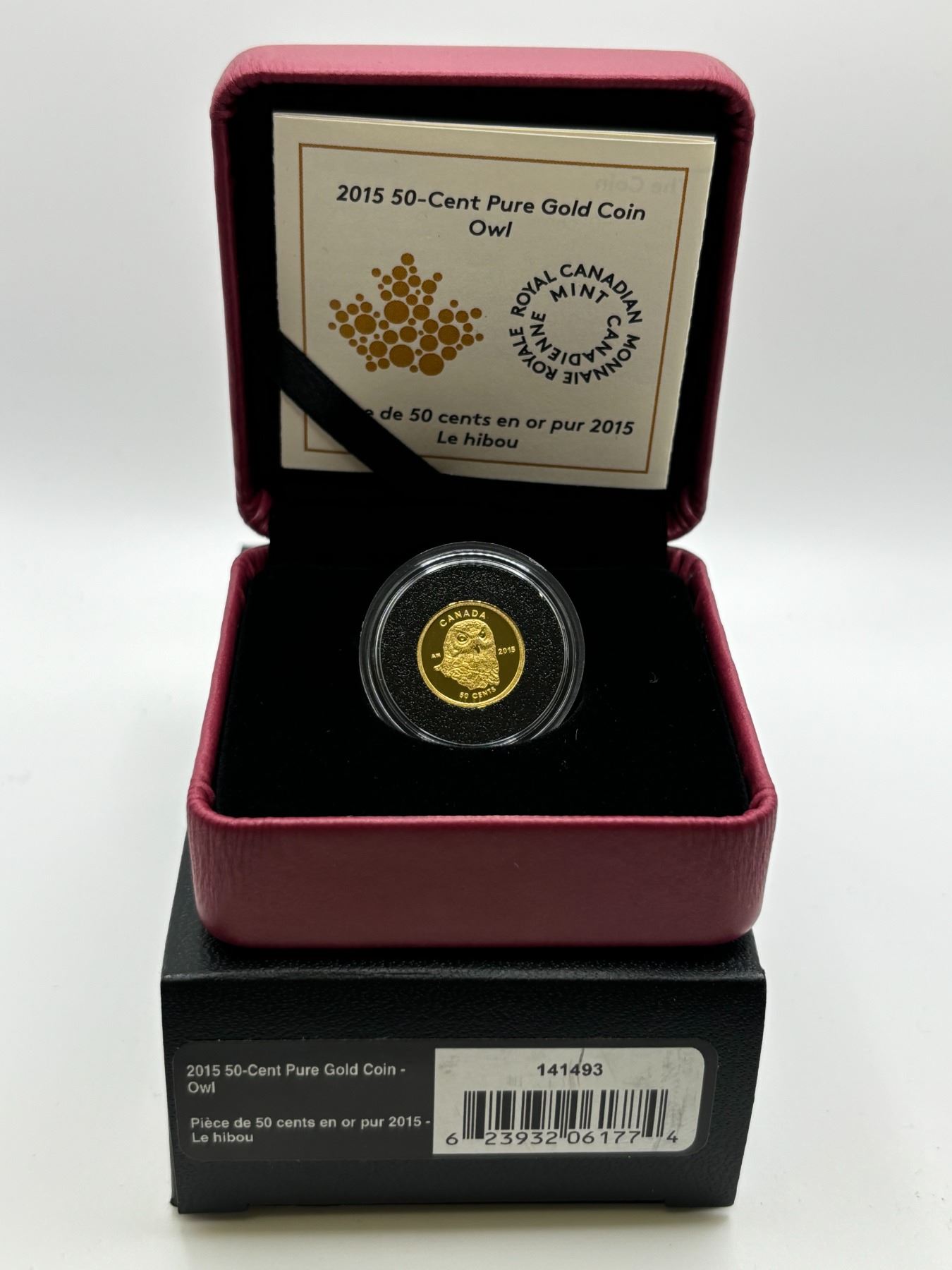 2015 50 cent pure gold coin. Owl 1.27g pure gold (tax exempt)