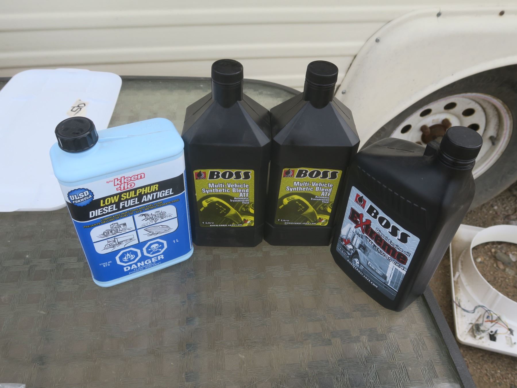 4 1litre diesel fuel anitgel 8 1litre bottles of ATF 10 5litre SAE 15W ...