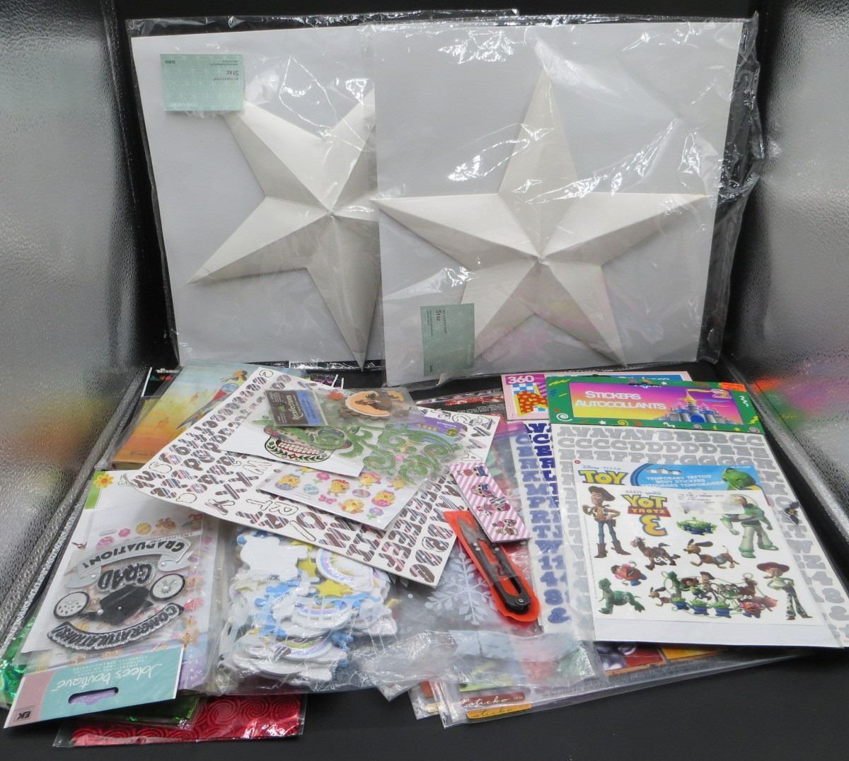 Large Crafting Lot Wrapping Paper, Stickers, Large Stars, Notebook & More