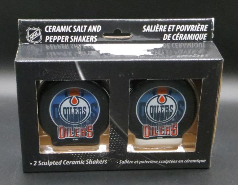New Edmonton Oilers Ceramic Puck Design Salt & Pepper Shakers