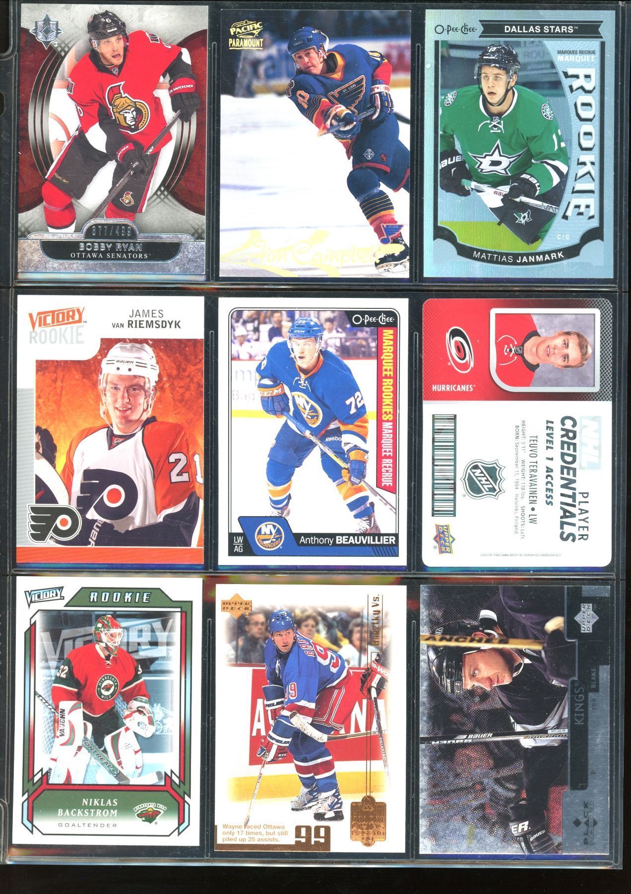 9 NHL Rookie & Insert Hockey Cards Various Teams