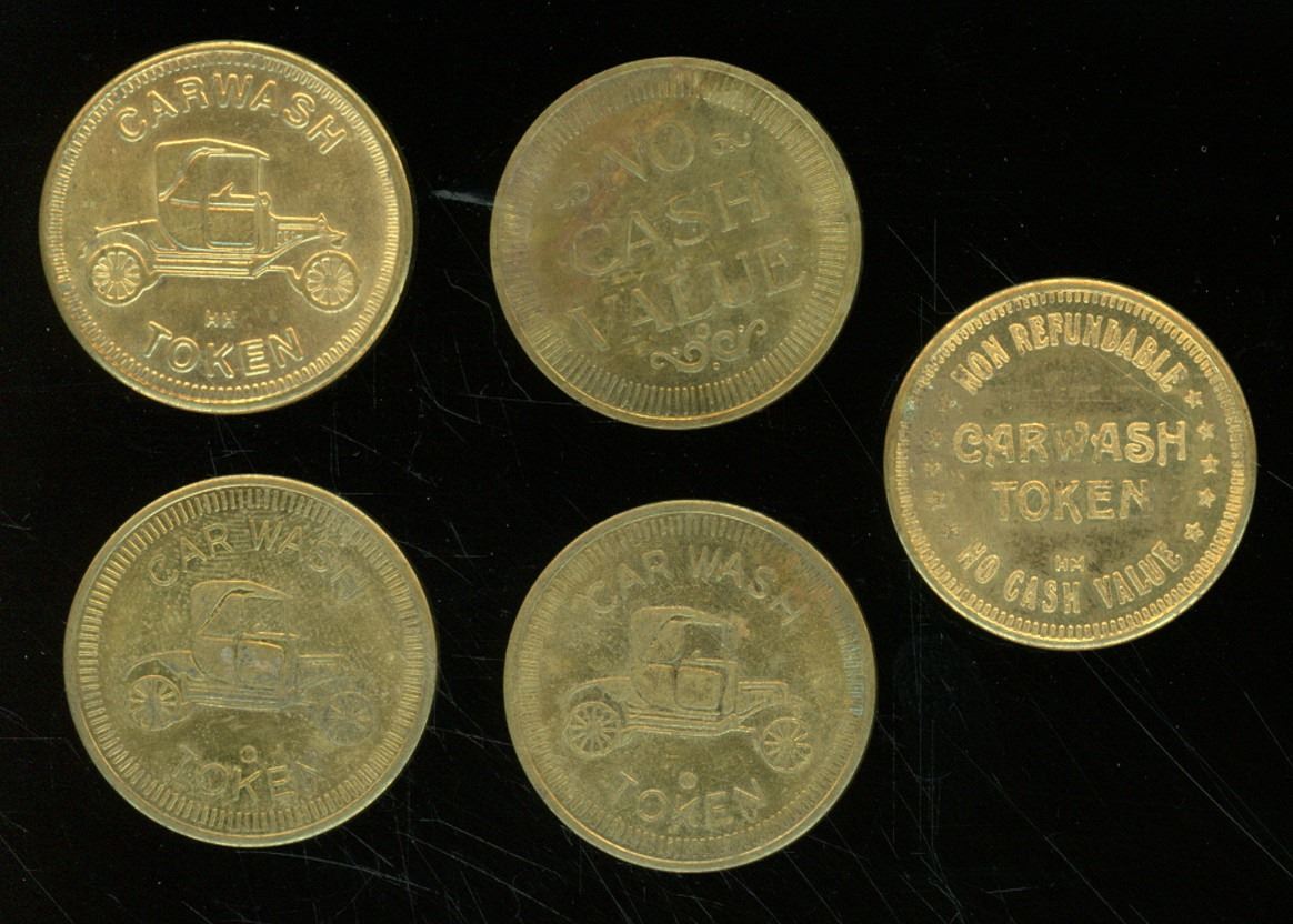 5 Vintage Car Wash Tokens