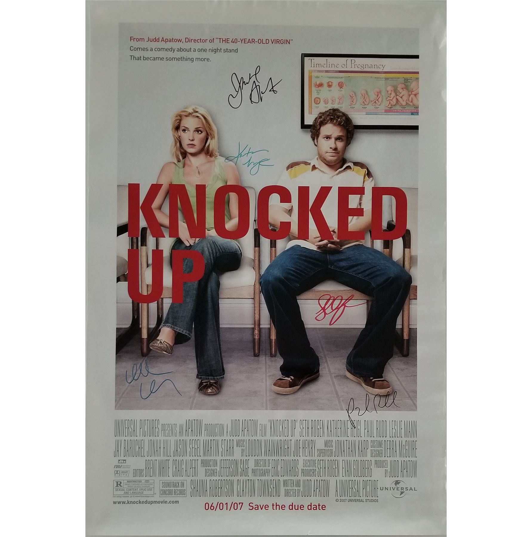 Katherine Heigl and Paul Rudd signed "Knocked Up" movie poster