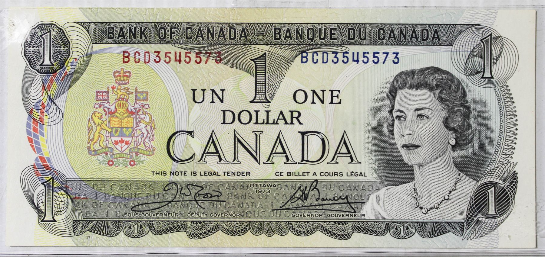 1973 POKER HAND CANADIAN $1 BANKNOTE 3S & 5S