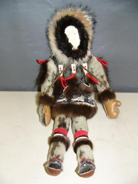 Ivory faced Eskimo doll with fur parka, pants, mukluks and mittens ...