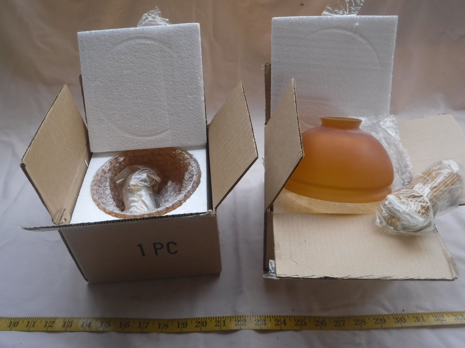 Pair of 2 New Amber Glass Lamp Shades with Removable Fringe | On Choice