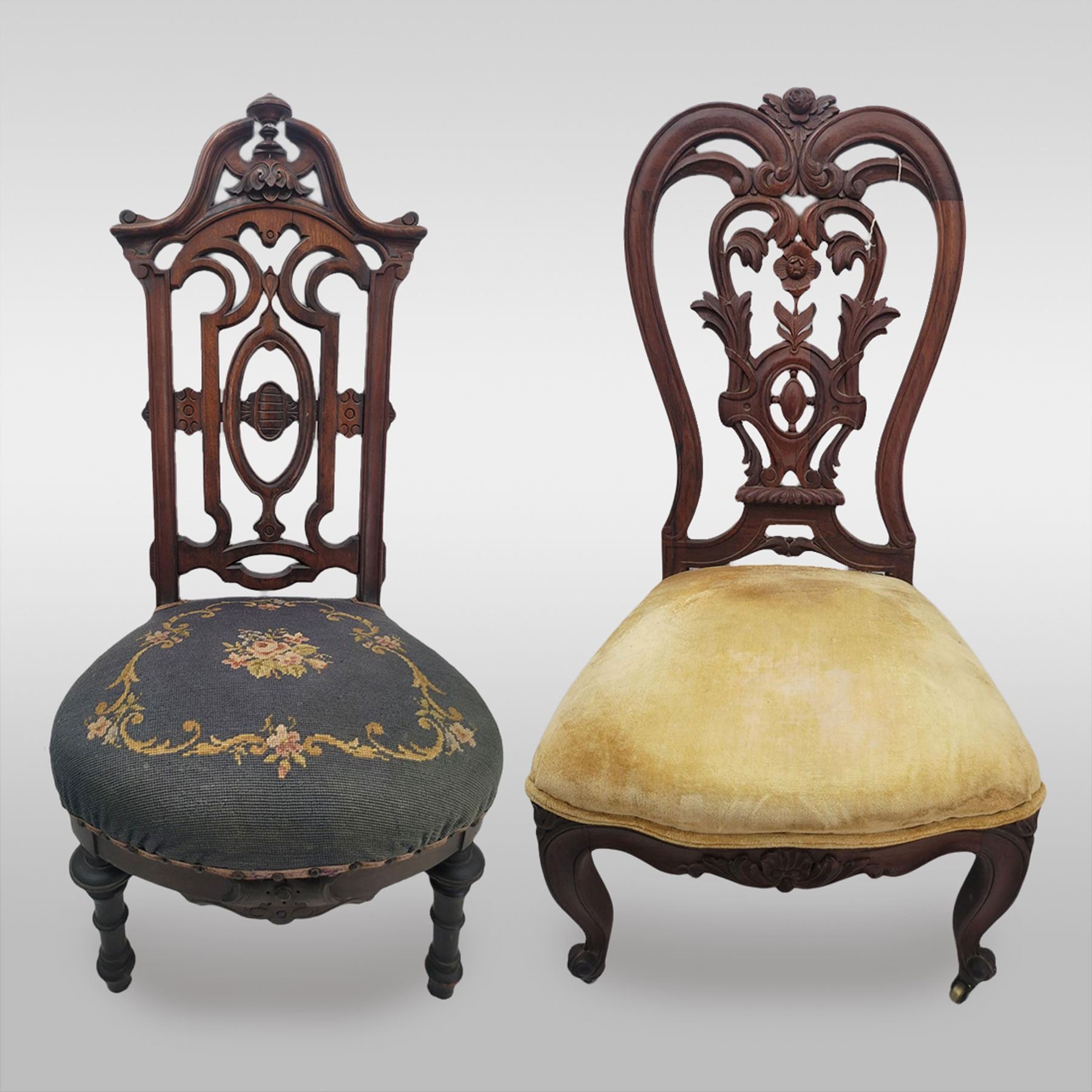 Pair Of Hard Wood Victorian Parlor Chairs
