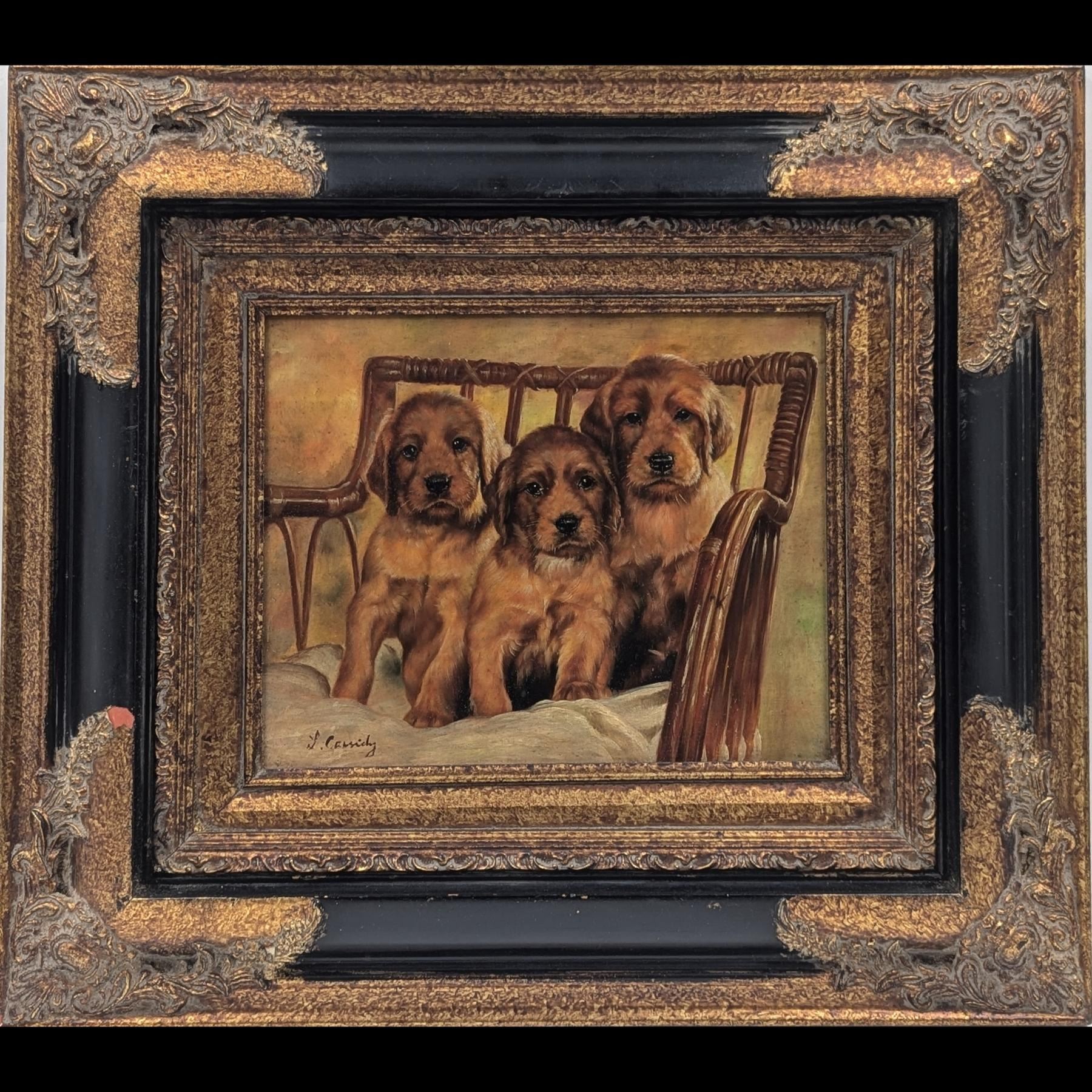 Vintage Signed American Artist Laura Cassidy Golden Retriever Puppies ...