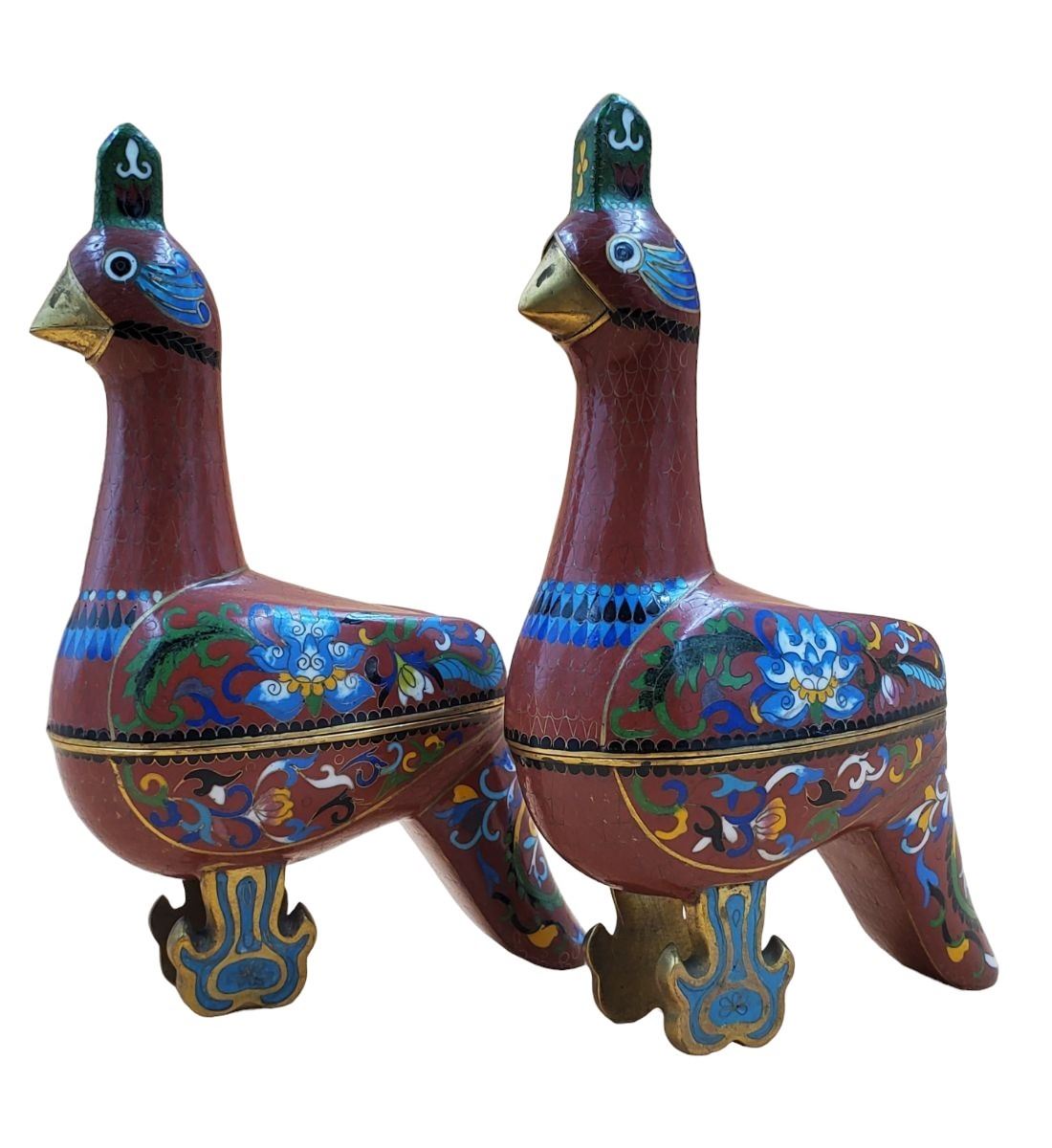 A Fine Pair of Chinese Cloisonne Bird Censers