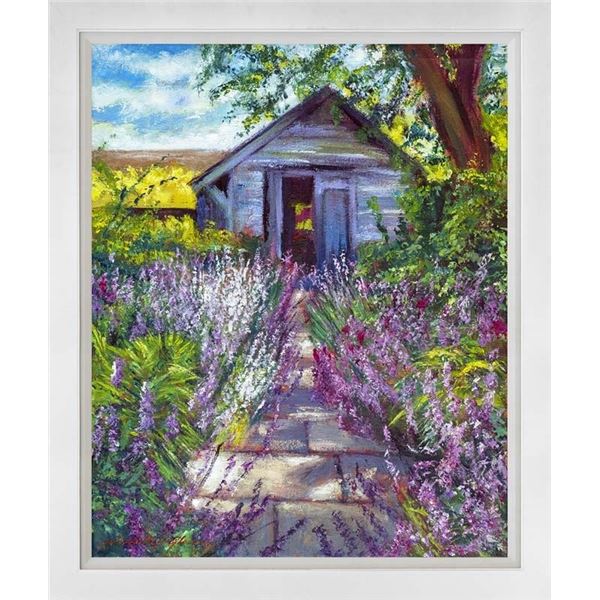 Hand Embellished Oil On Canvas French Lavender Garden Shed David Lloyd