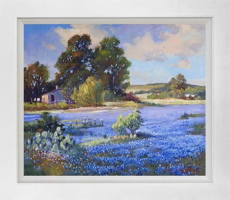 Texas Hill Country Blue Bonnets hand embellished on canvas by David ...