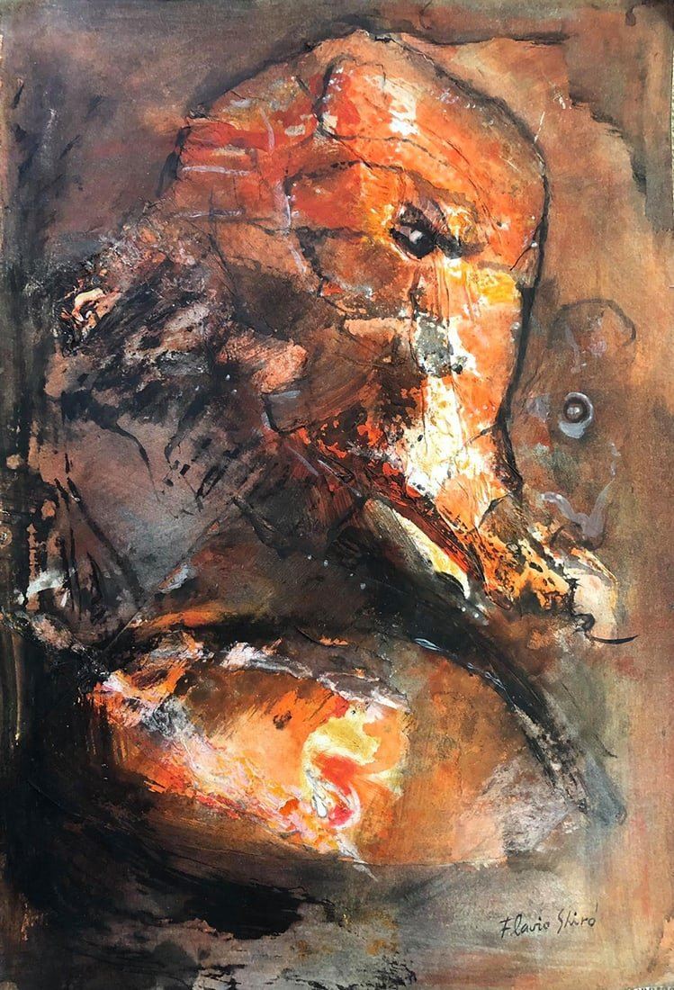 Flavio Shiro Original abstract tempera and mixed media on paper Luxor