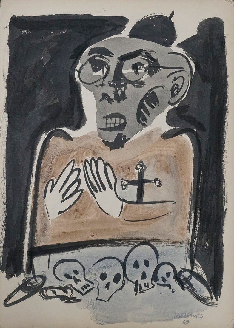 Manolo Millares 1963 Original on paper 14x10 inches Luxor