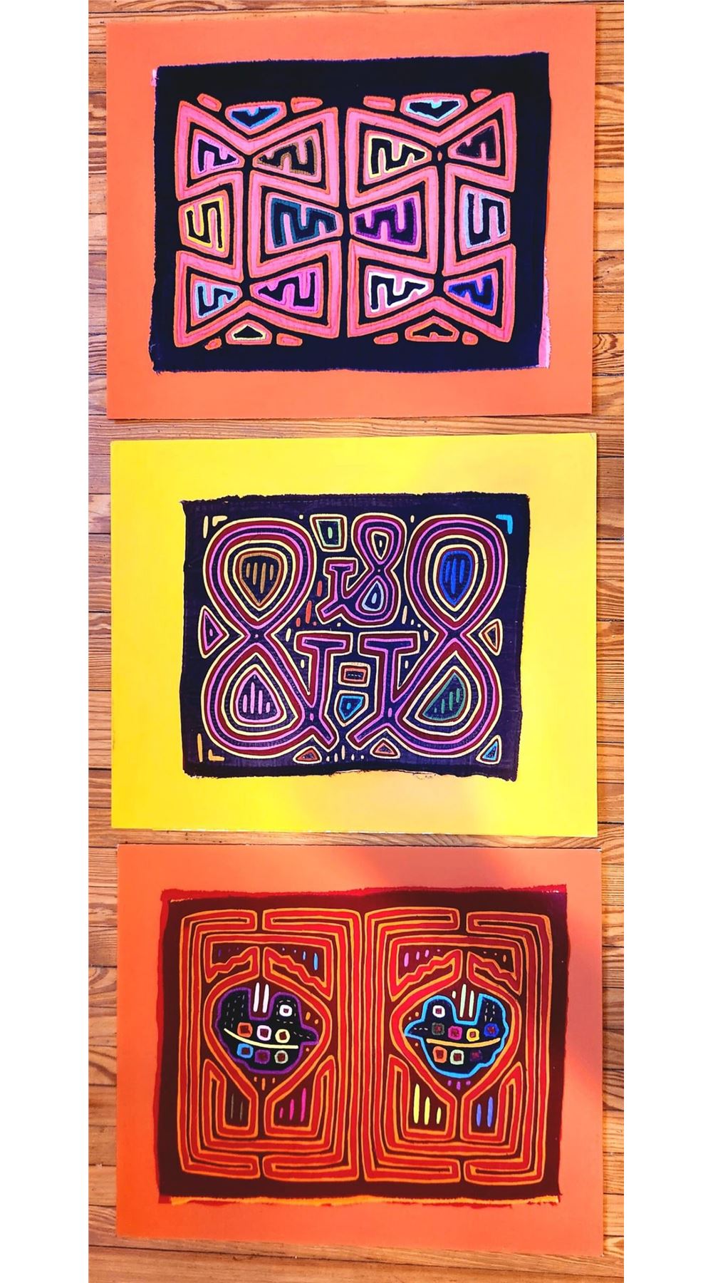 THREE WORKS ??MOLAS WORKS?? INDIGENOUS DESIGNS ABSTRACTION FRAMED Luxor