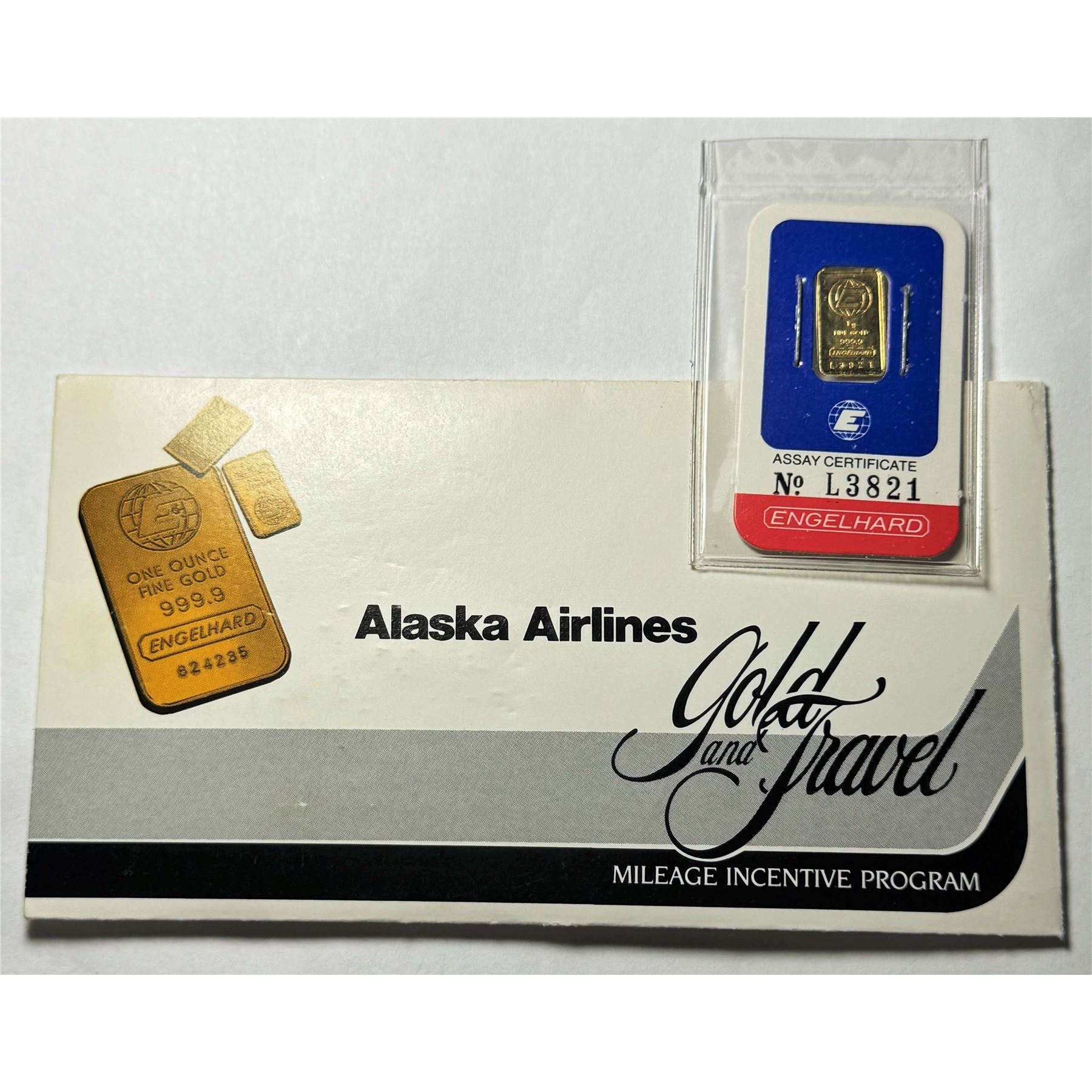 Vintage Alaska Airlines Engelhard 1g .9999 Gold Bar