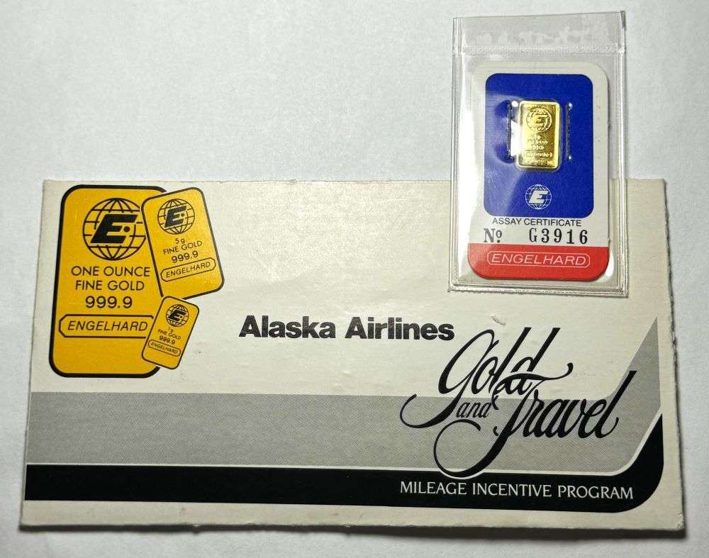 Vintage Alaska Airlines Engelhard 1g .9999 Gold Bar