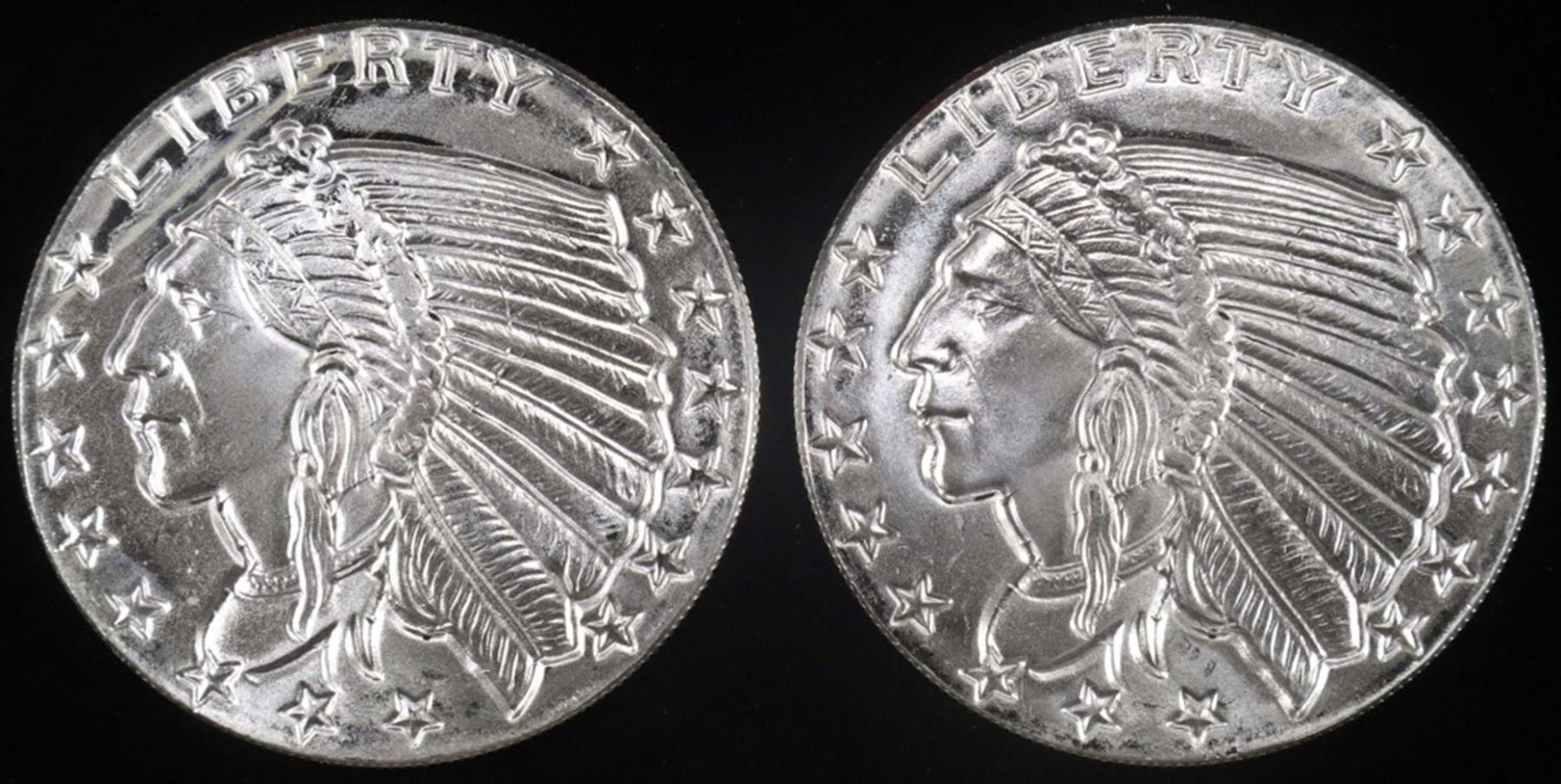(2) 1 OZ .999 SILVER INDIAN DESIGN ROUNDS