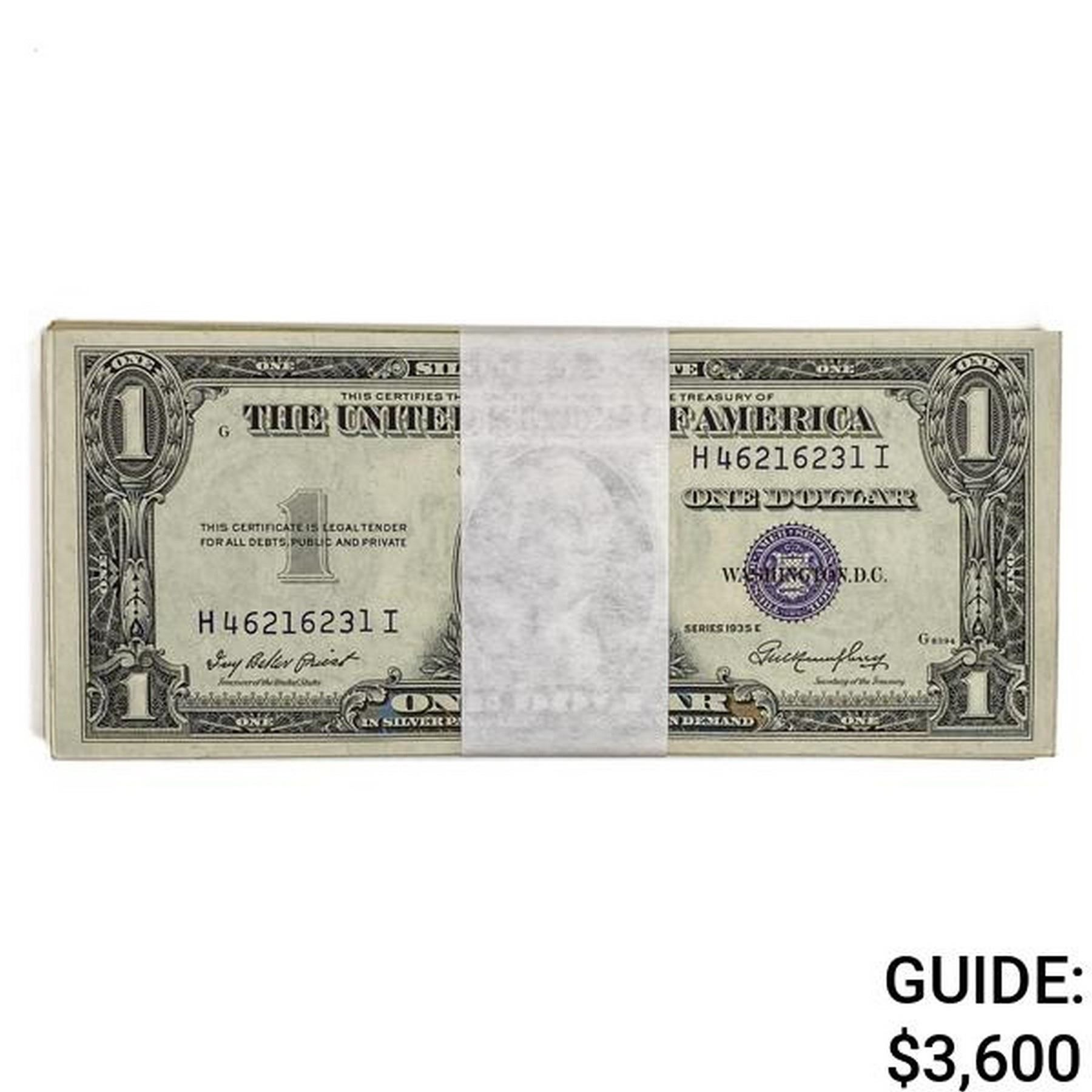 PACK OF (100) 1935-E $1 ONE DOLLAR SILVER CERTIFICATES CURRENCY NOTES ...