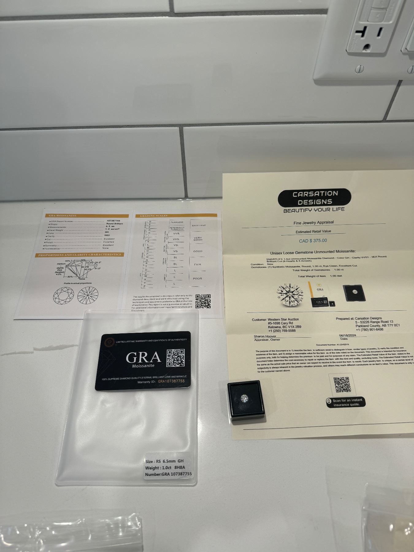 New smart life 1.0 CT Moissanite diamond VVS one with GR a certificate ...