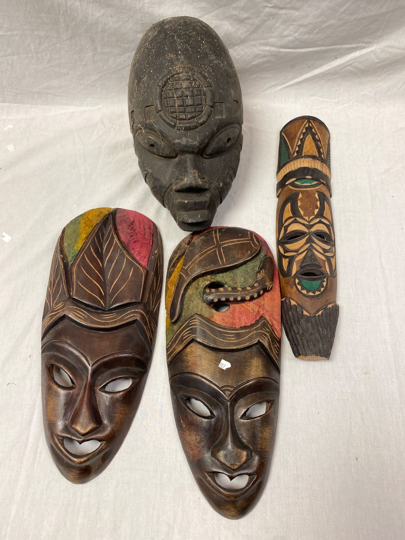 3 Hand Carved African Masks And Hand Carved African Head 3 Hand Carved African Masks And Hand Carved African Head