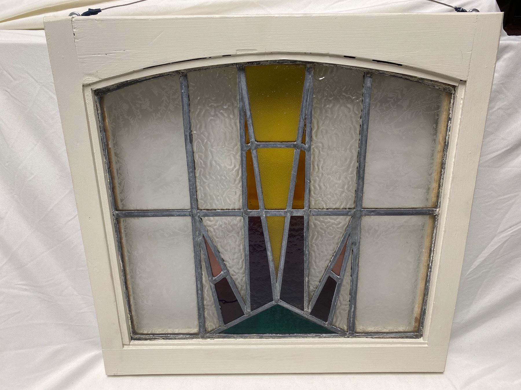 Wood Framed Art Deco Leaded Stain Glass Window
