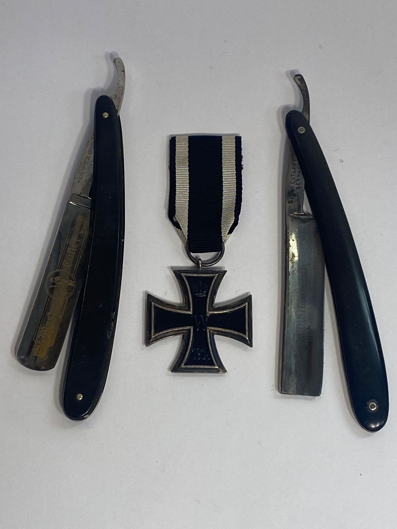 1813-1914 Iron Cross And 2 Vintage Straight Razors