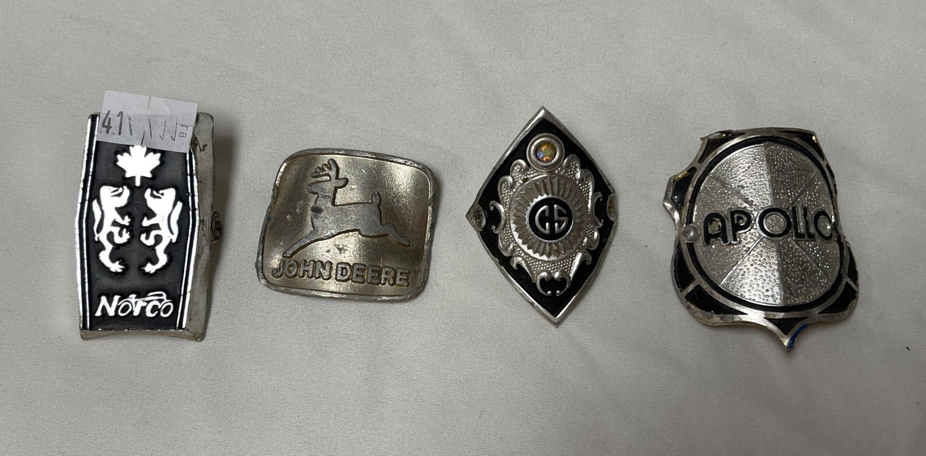 4 Vintage Bicycle Badges, Apollo, John Deere, Etc..