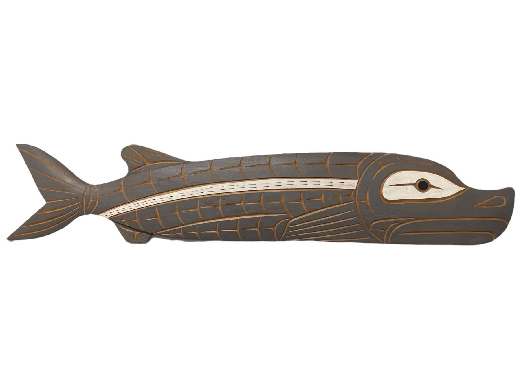 Hand Carved And Painted First Nations Sturgeon Wall Plaque By Neil Baker