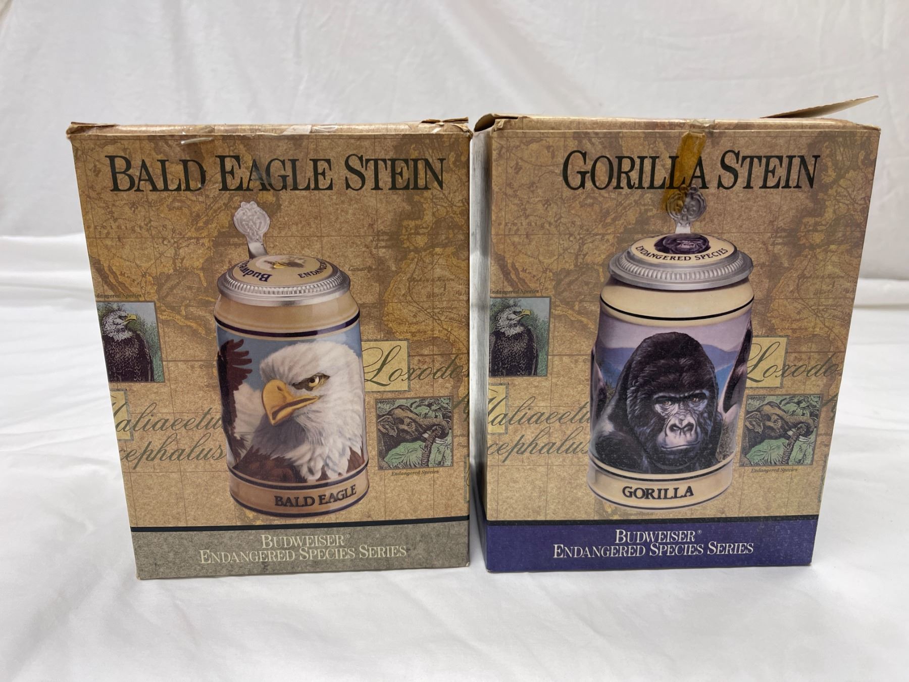 2 New Budweiser Endangered Species Series Steins : Gorilla & Bald Eagle