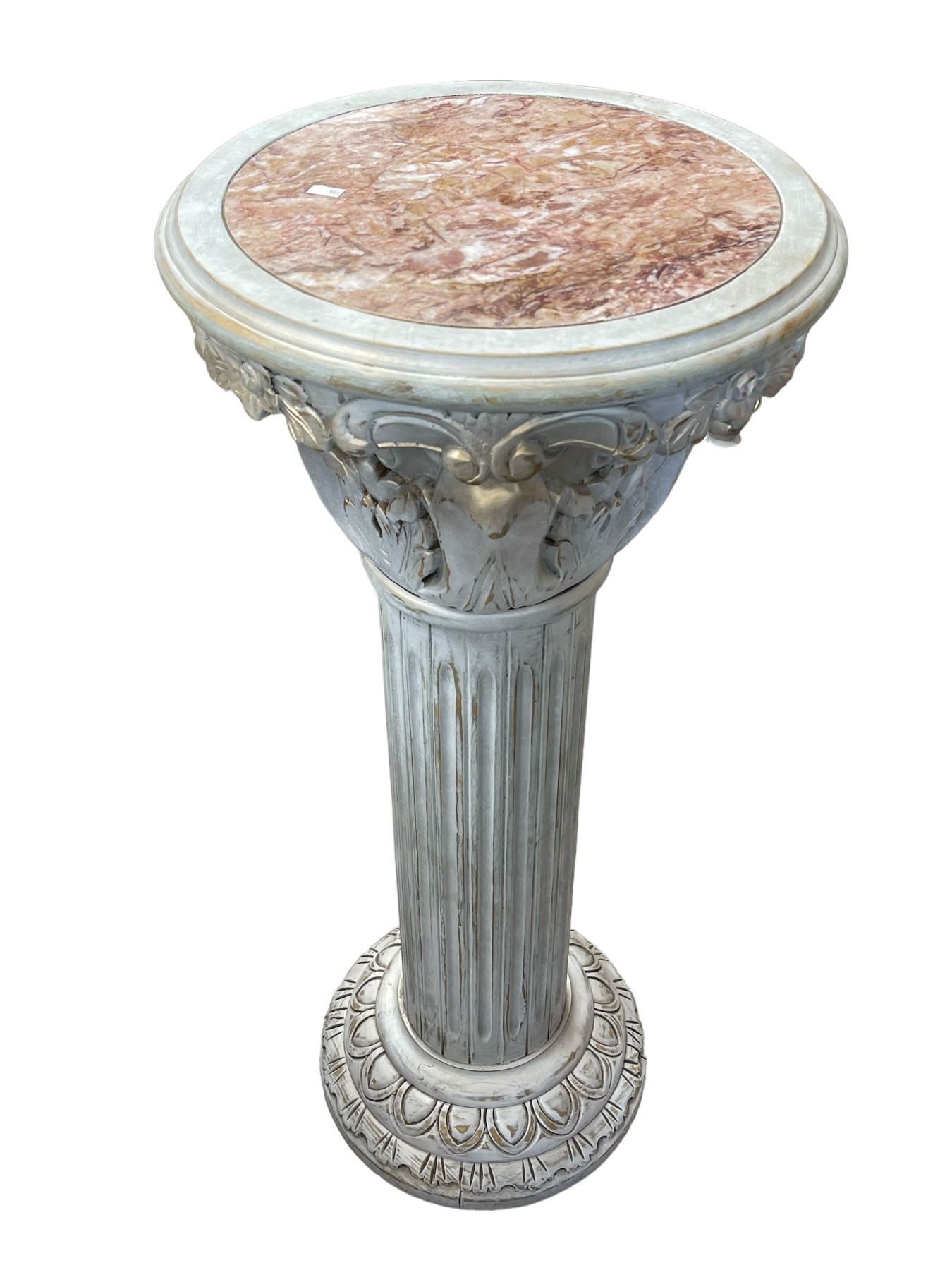 Vintage Marble Top Wooden Pillar Pedestal