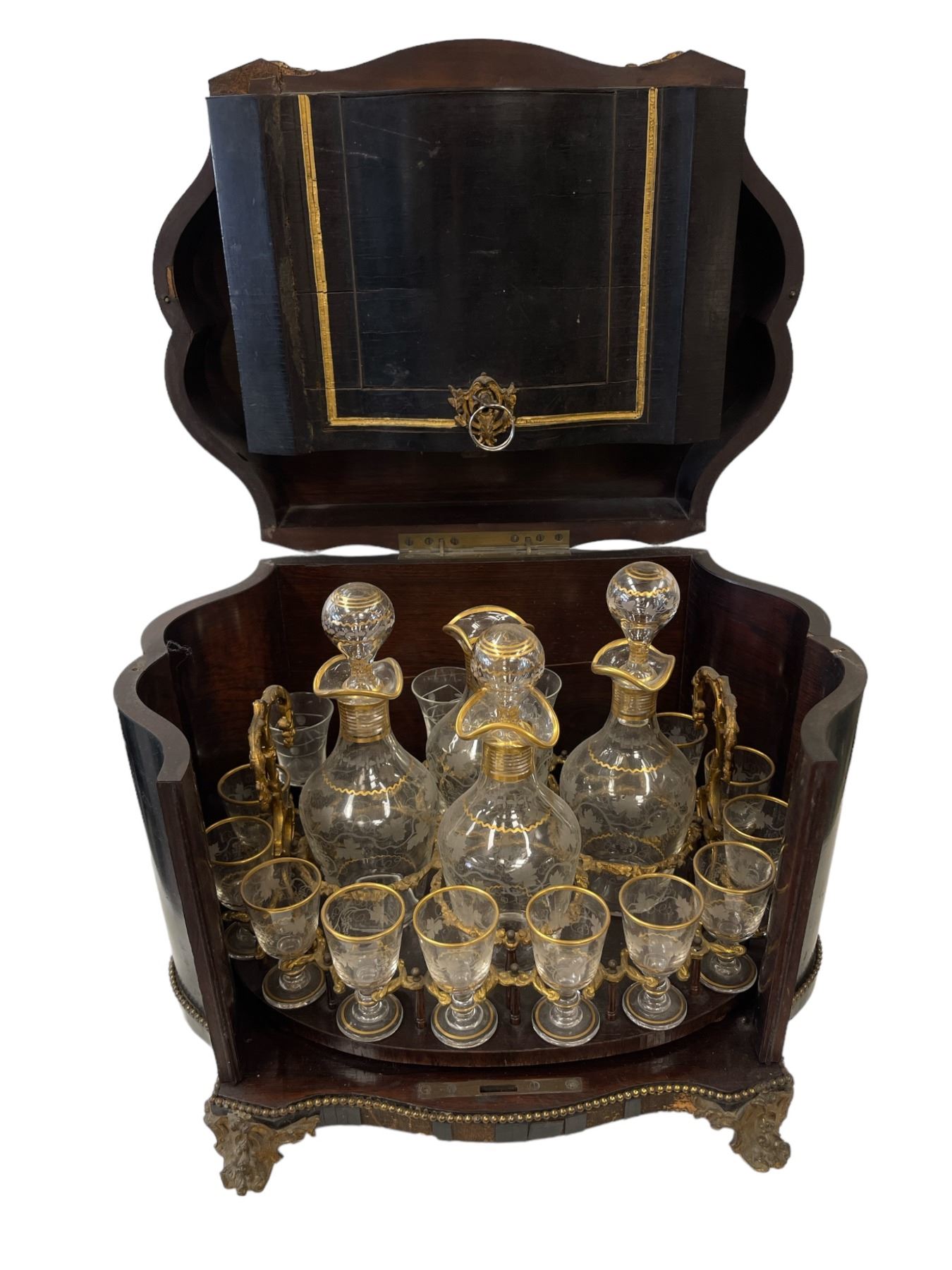 Antique 19Th Century French Wooden Napoleon Iii Liquor Case With 4 ...