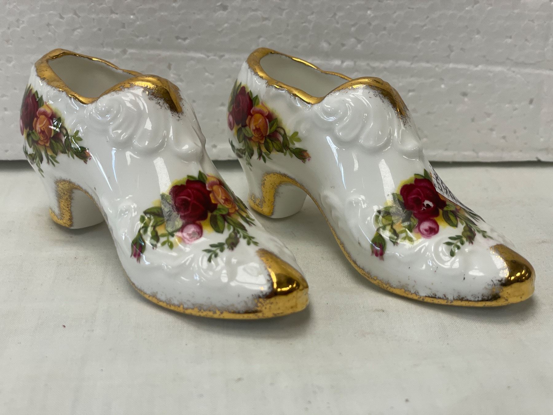 Pair Of Porcelain Royal Albert Old Country Rose Shoes