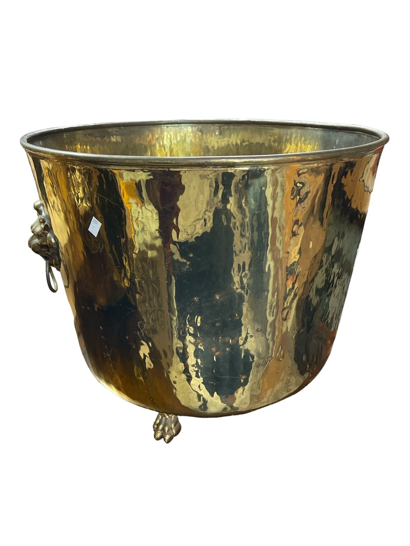 Large Brass Footed Planter With Lion Head Accents