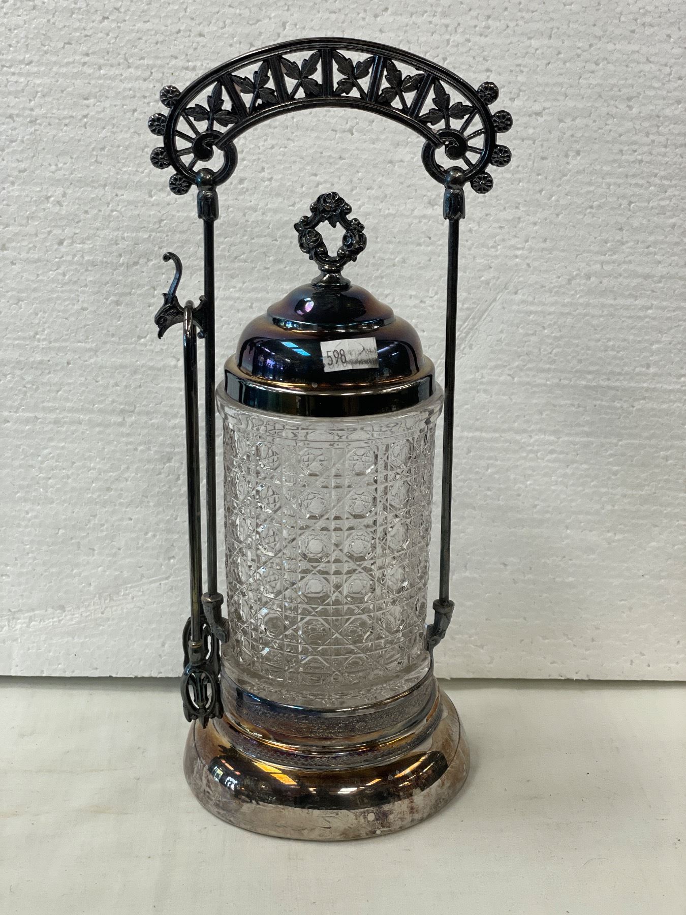 Vintage Cut Glass Pickle Caster, With Tongs