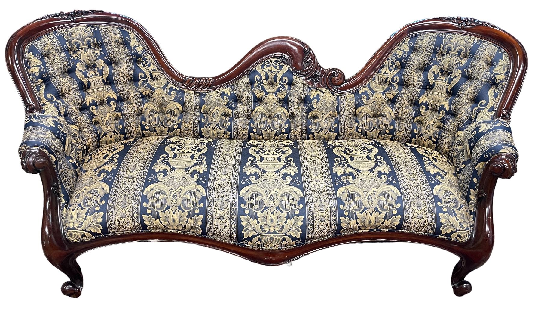Vintage Carved Wood Victorian Style Sofa